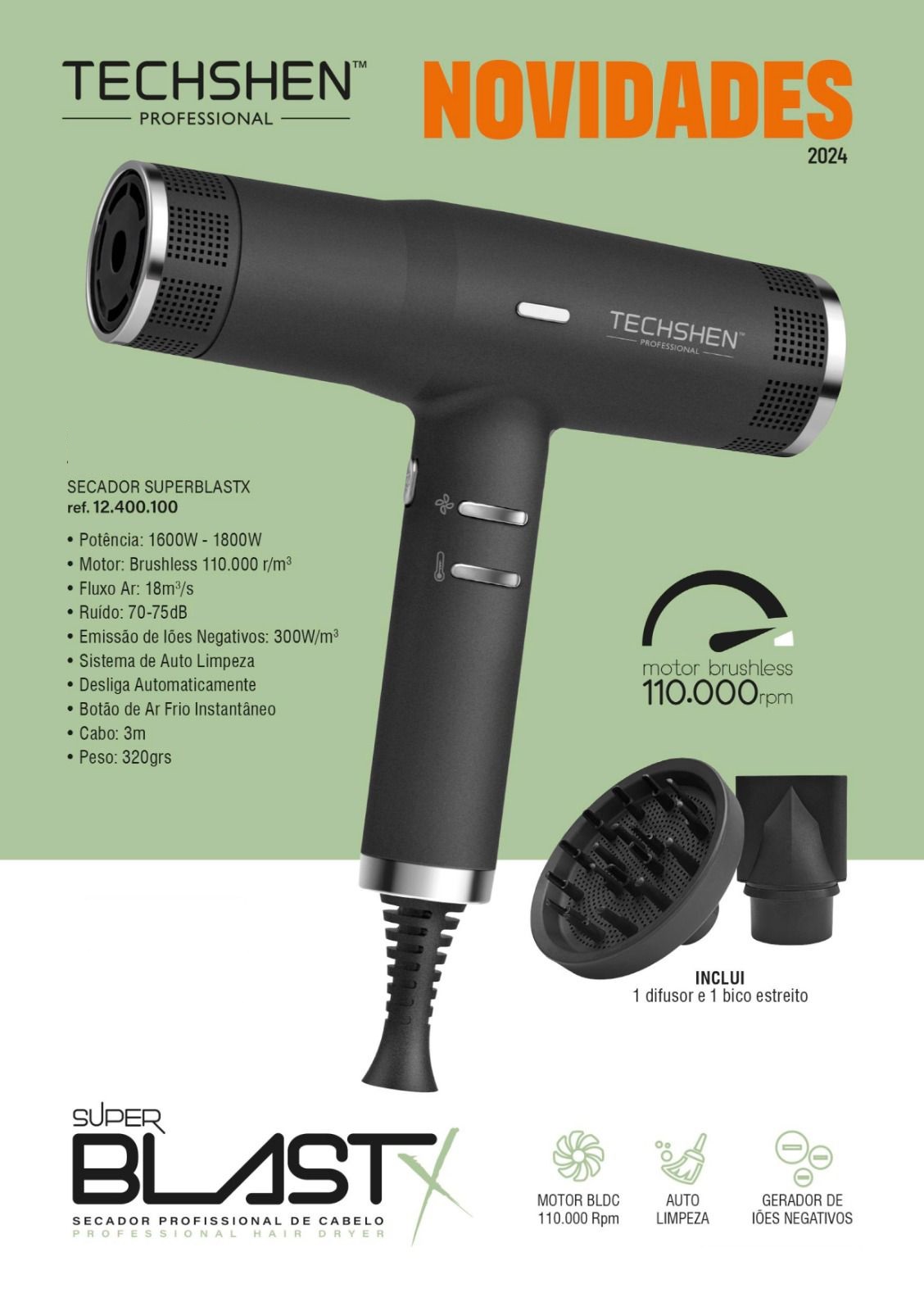 TECHSHEN SECADOR DE MÃO SUPER DRYER SUPER BLAST X 1800W 12400100 | BarberShopPortugal by Pedro ...