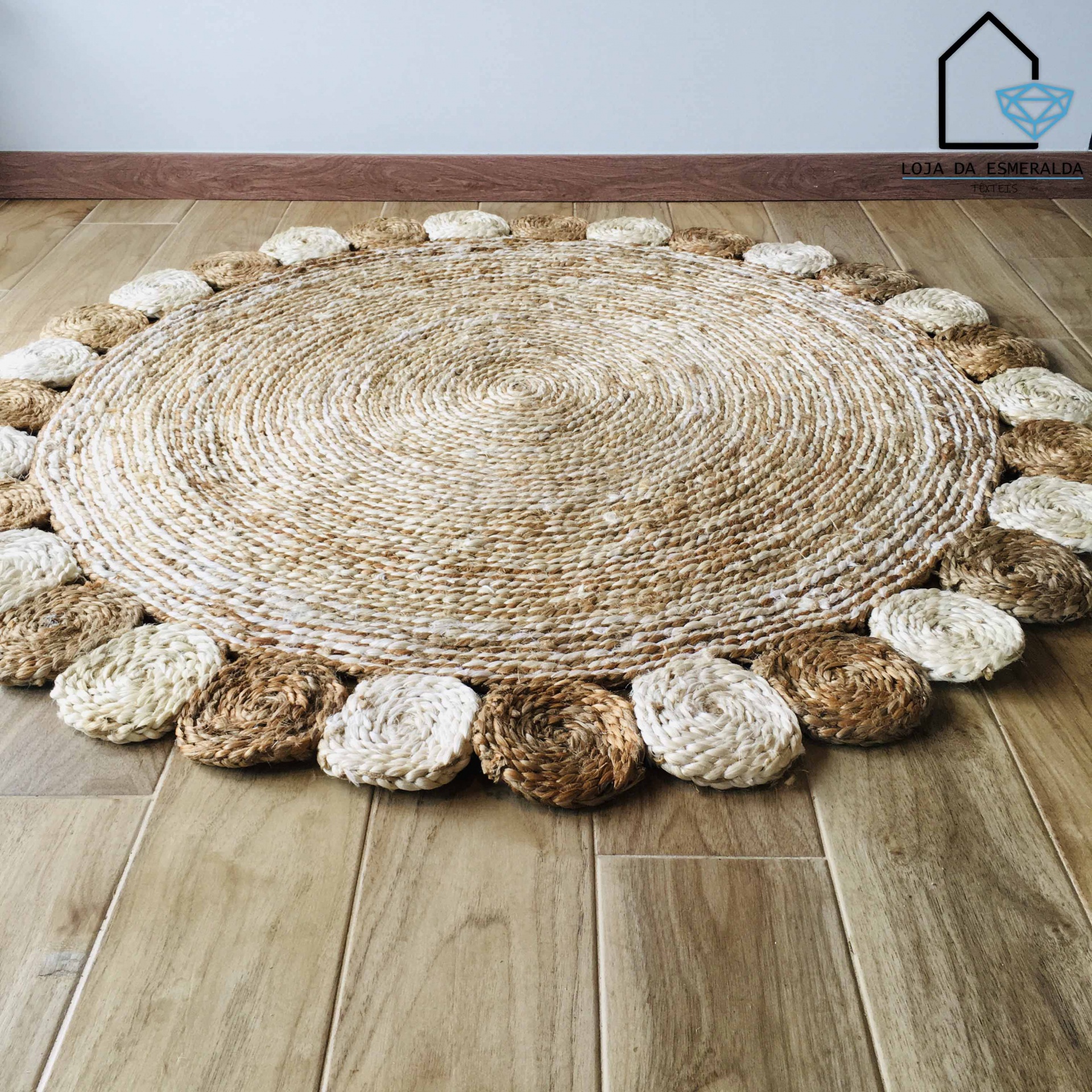 Tapete Circular | Fibra | Creme e Castanho | 120x120 CM | Loja da Esmeralda