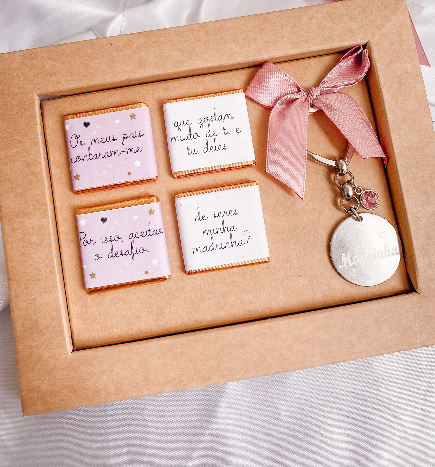 caixa craft chocolate e porta chaves convite madrinha | Pimenta Rosa ...