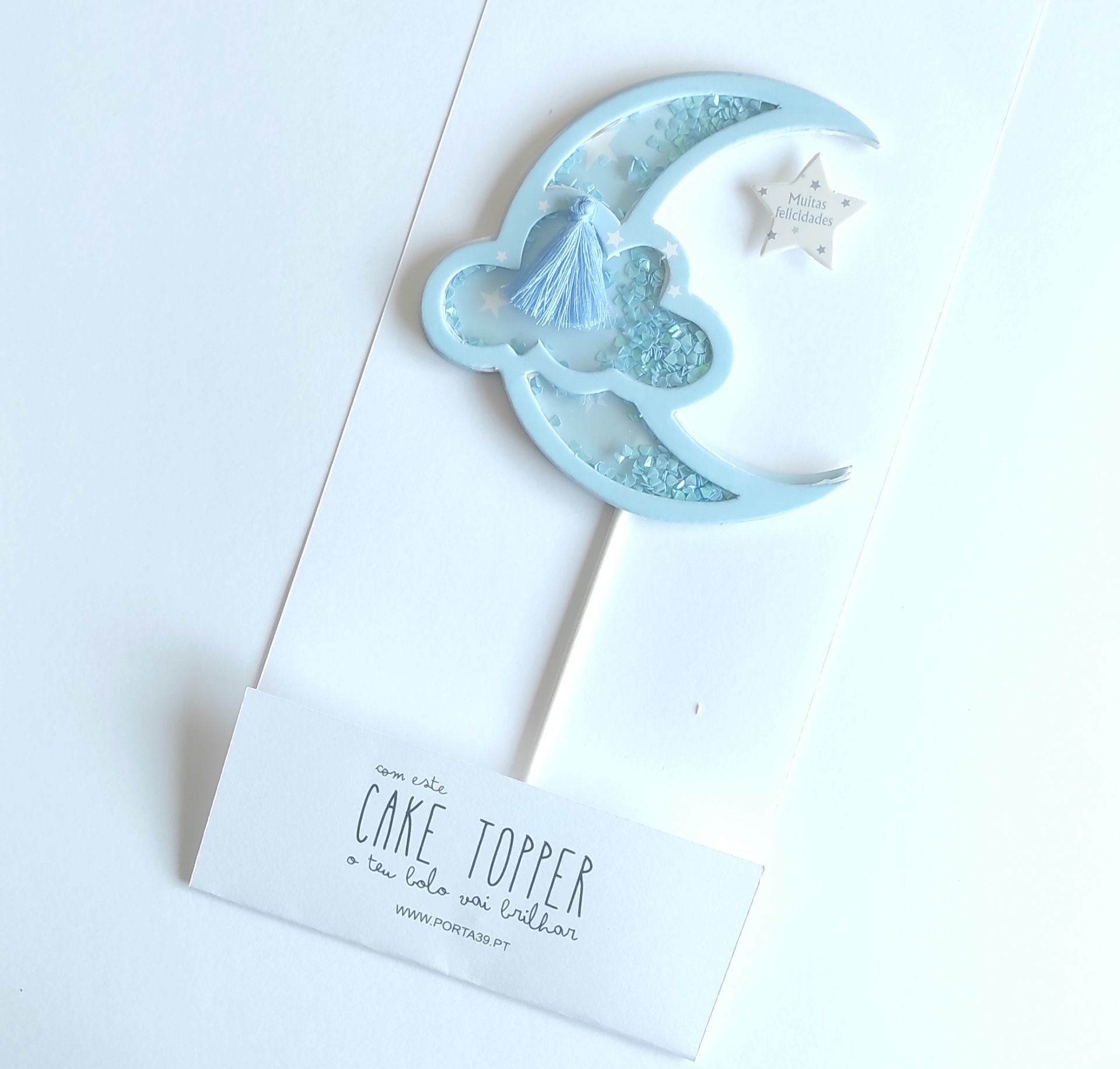 Cake topper lua azul com confettis | Artigos de festas, balões e presentes